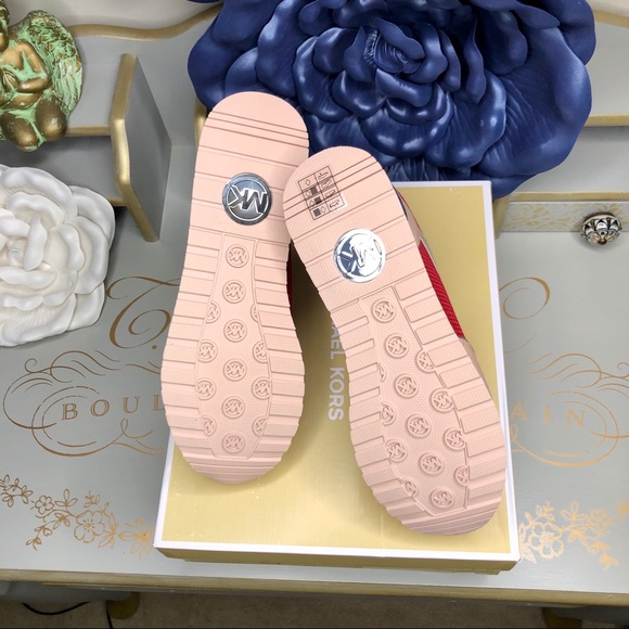 Michael Kors | Shoes | Michael Kors Pink Red Maddie Trainer Sneaker ...